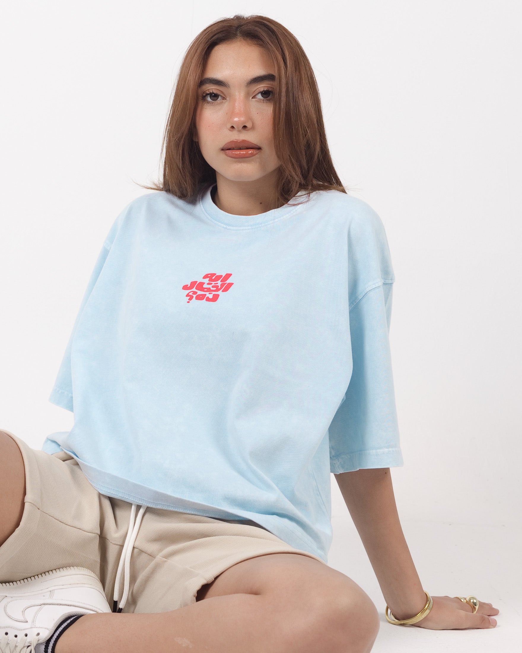ACWD Cropped T-shirt Loose Boxy – Baby Blue "Eh ELGAMAL DA!" – HUMAN